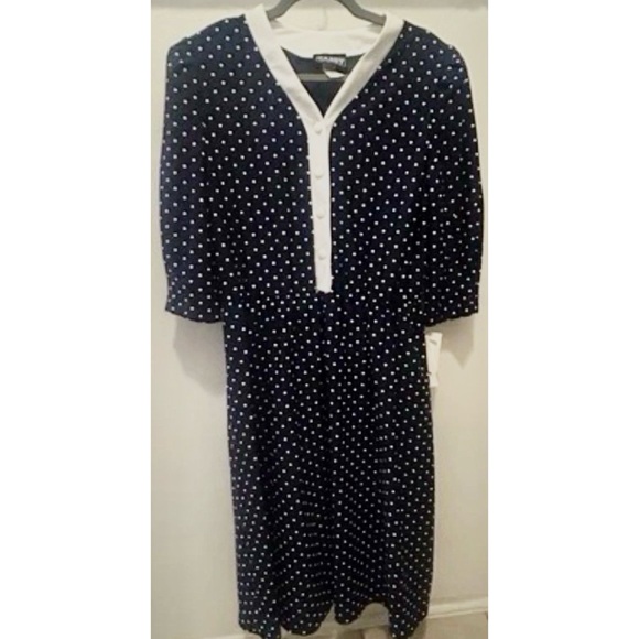 Tabby | Dresses | Nwt Vtg Deadstock 8s Midi Dress Polka Dot Navy White ...